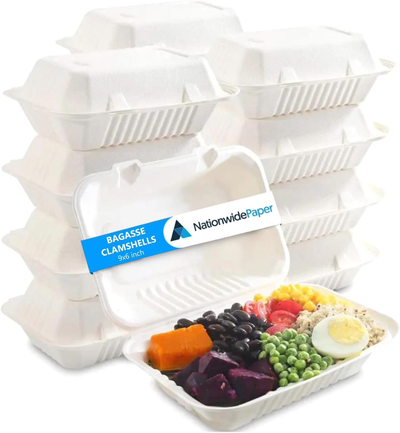 9x6 Inch Bagasse Clamshell Takeaway Box
